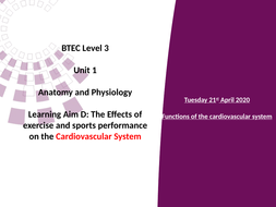 BTEC Sport Level 3 Unit 1 Cardiovascular System | Teaching Resources