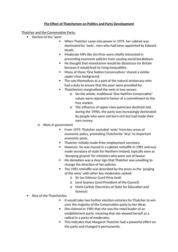 A-level History Notes: Britain transformed, 1918-97 (Thatcher ...