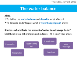 Water balance / water budget graphs (AQA Water & Carbon Cycles ...