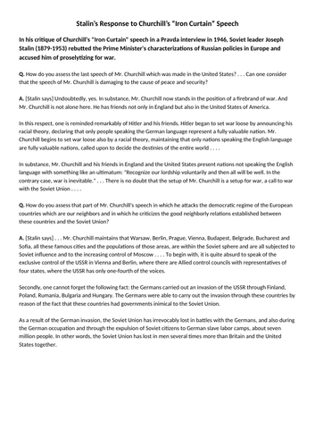 IB History - Cold War - 4. Iron Curtain | Teaching Resources