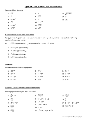 Square & Cube Numbers and Index Laws | Teaching Resources