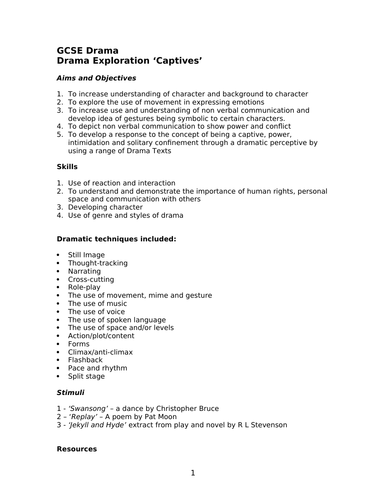 GCSE Drama devising scheme of work 'Captives' | Teaching Resources