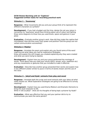 GCSE Drama devising scheme of work 'Captives' | Teaching Resources