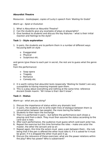 A Level Drama and Theatre - Absurdism | Teaching Resources