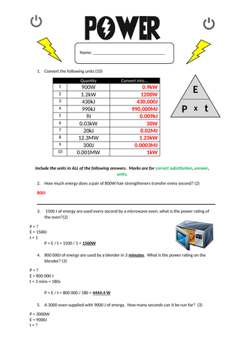 AS Physics 5 Work, energy and power (Cambridge) | Teaching Resources
