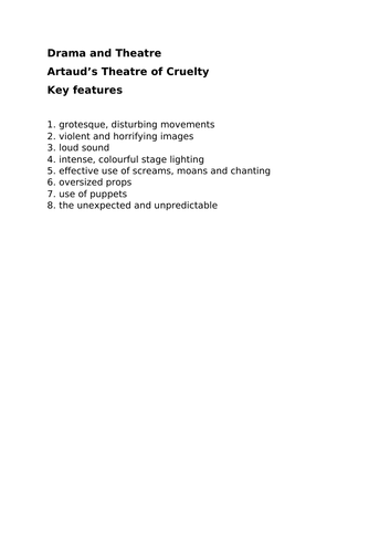 A Level Drama and Theatre Style Handouts | Teaching Resources