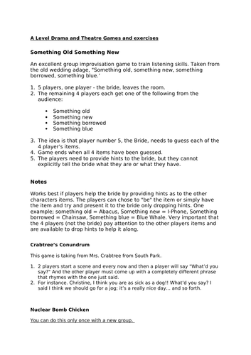 A Level Drama and Theatre games and exercises | Teaching Resources