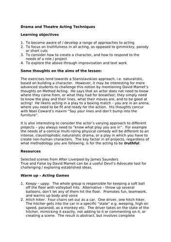 A Level Drama and Theatre Acting Techniques | Teaching Resources