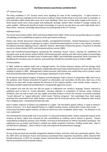 The Work of Louis Pasteur and Robert Koch | Teaching Resources