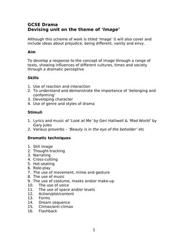 GCSE Drama Devising Unit on the theme of Image | Teaching Resources