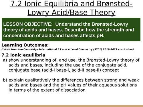 Physical Chemistry #23: Ionic Equilibria and Brønsted-Lowry Acid/Base Theory (Slides and Tasks ...