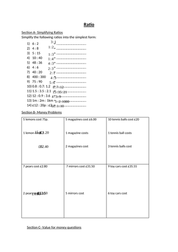 Ratio and Proportion Revision Booklet (inc solutions) | Teaching Resources