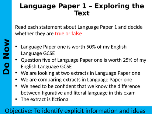 Language Paper 1 Q1, 2 &5 | Teaching Resources