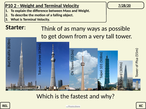 KS4 GCSE Physics AQA P10 2 Weight and Terminal Velocity Lesson Bundle | Teaching Resources