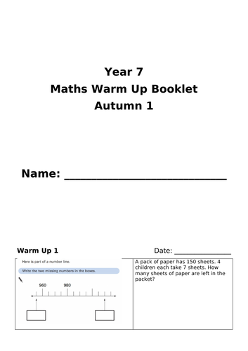Year 7 Warm Up Booklet | Teaching Resources