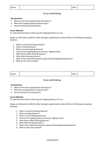 KS4 GCSE Physics AQA P10 3 Forces and Braking Lesson Bundle | Teaching ...