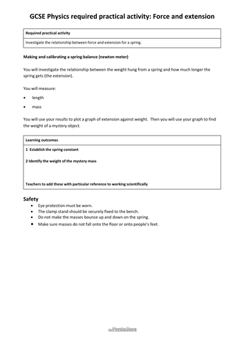 KS4 GCSE Physics AQAP10 8b Forces and Elasticity Required Practical ...