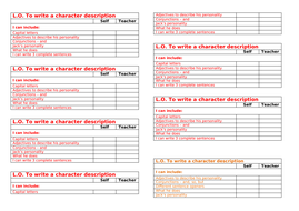 Character Description Success Criteria Differentiated | Teaching Resources