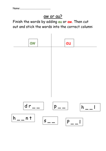 'au' and 'aw' Phonics Powerpoint and Worksheet | Teaching Resources