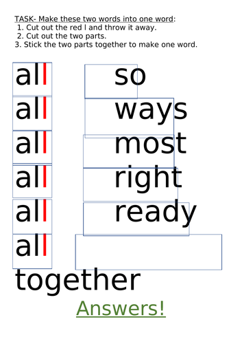 Phonics 'al' Powerpoint and Worksheet (two words becoming one ...
