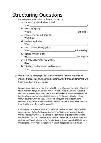 Structuring Questions TEFL | Teaching Resources Structuring Questions TEFL | Teaching Resources