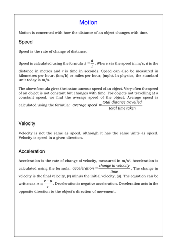 Motion, Speed, Velocity & Acceleration | Teaching Resources