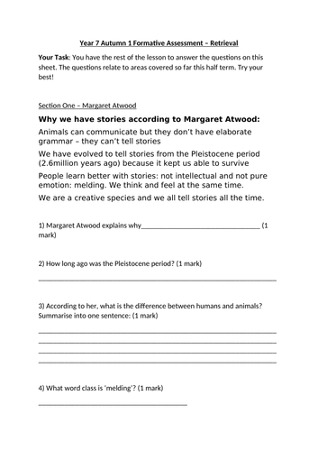 Year 7 Telling The Story SOW | Teaching Resources