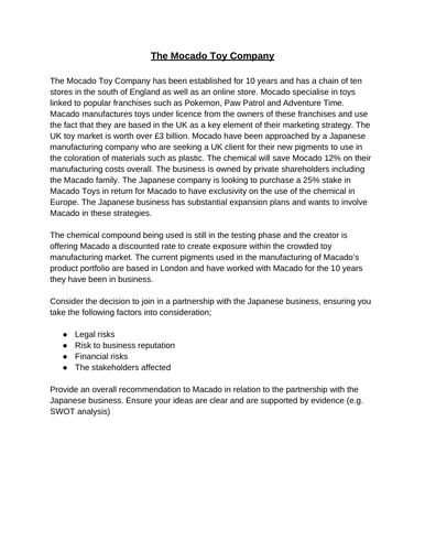 BTEC Level 3 Business Unit 7: Business Decision Making H1 Business ...