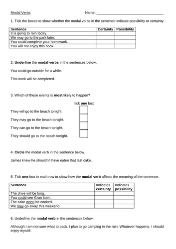 Modal Verbs KS2 SATS Style questions | Teaching Resources