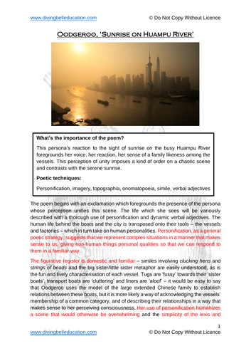 Close reading notes - analysis of Oodgeroo, 'Sunrise on Huampu River ...