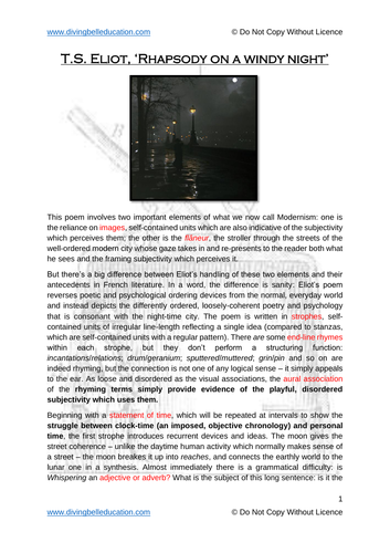 Close reading notes: analysis of T.S. Eliot, 'Rhapsody on a Windy Night ...