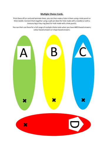 Printable Multiple Choice Cards | Teaching Resources