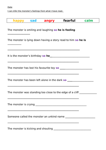 The Colour Monster writing | Teaching Resources