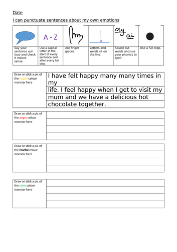 The Colour Monster writing | Teaching Resources