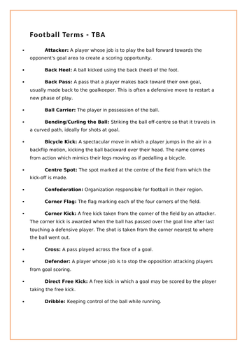 Physical Education Terminology for Sports | Teaching Resources