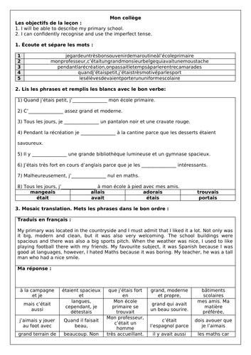 French Mon collège / école: my school - 7 Worksheets for GCSE ...