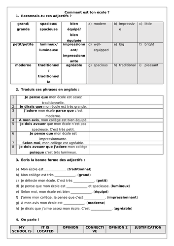 French Mon collège / école: my school - 7 Worksheets for GCSE ...