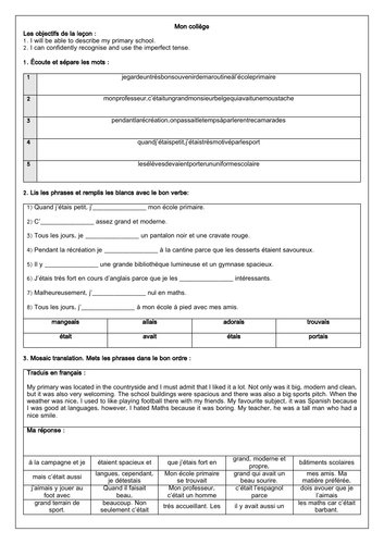 French Mon collège / école: my school - 7 Worksheets for GCSE ...