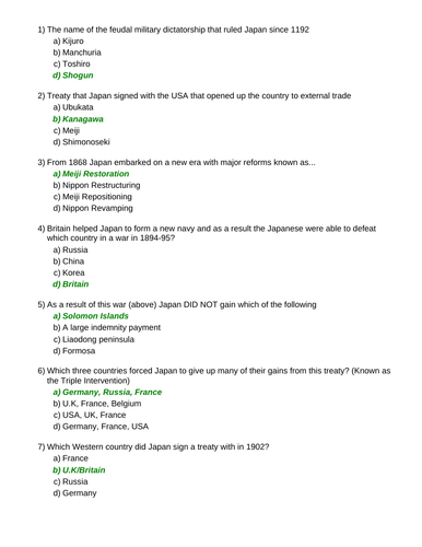 Move to Global War Japanese Expansionism Test: (Pre-test/end of topic ...