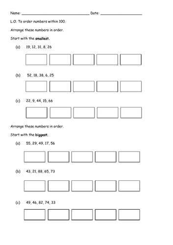 Ordering numbers up to 100 | Teaching Resources