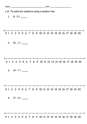 Subtracting numbers using a number line (Differentiated) | Teaching ...