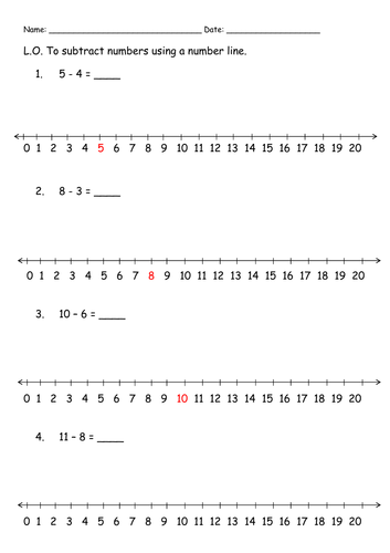 Subtracting numbers using a number line (Differentiated) | Teaching ...