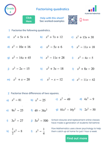Factorising quadratics | Teaching Resources