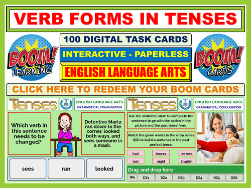 VERB FORMS IN TENSES: 100 BOOM CARDS | Teaching Resources