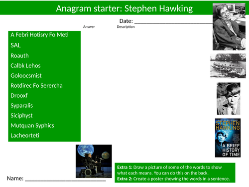 Stephen Hawking Anagrams Sheet Starter Activity Keywords Cover Famous ...