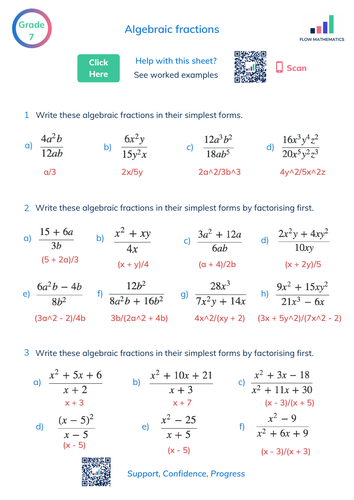 Algebraic fractions GCSE worksheet | Teaching Resources