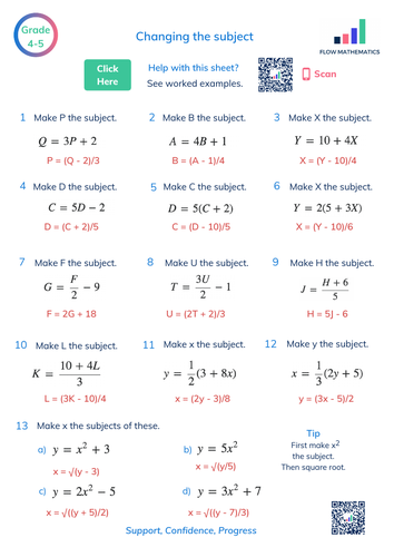 Changing the subject worksheet | Teaching Resources