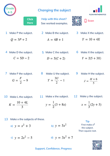 Changing the subject worksheet | Teaching Resources