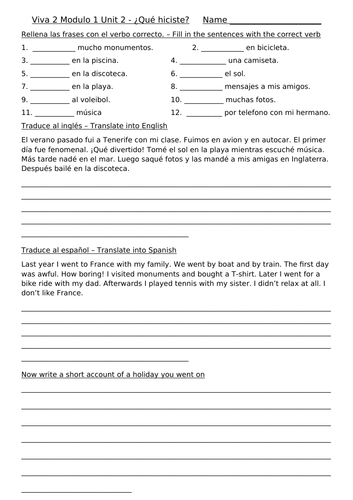 Holiday and starting to use the preterite. | Teaching Resources