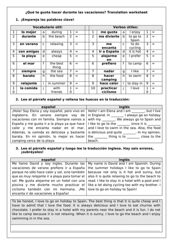 Spanish GCSE Las Vacaciones: Holidays & Present Tense Translation ...